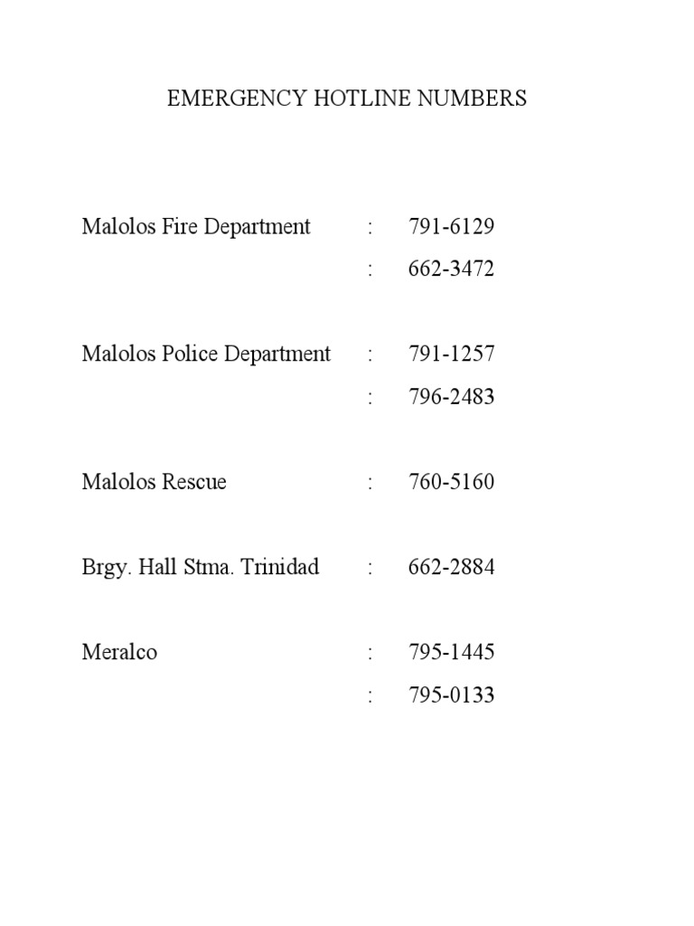 Malolos Emergency Hotline Numbers | PDF