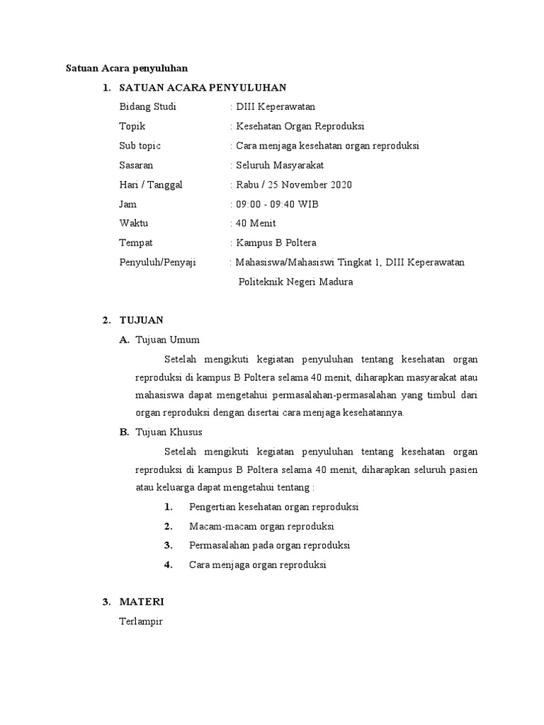 Satuan Acara Penyuluhan (SAP) 1 | PDF
