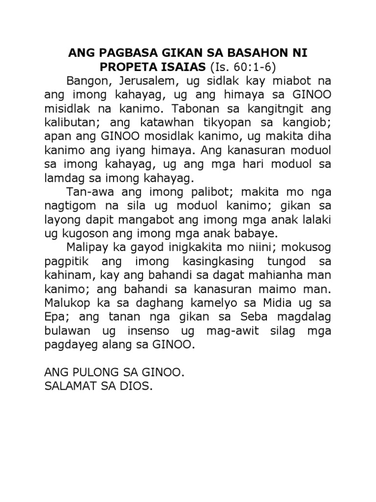 Ang Pagbasa Gikan Sa Basahon Ni Propeta Isaias | PDF