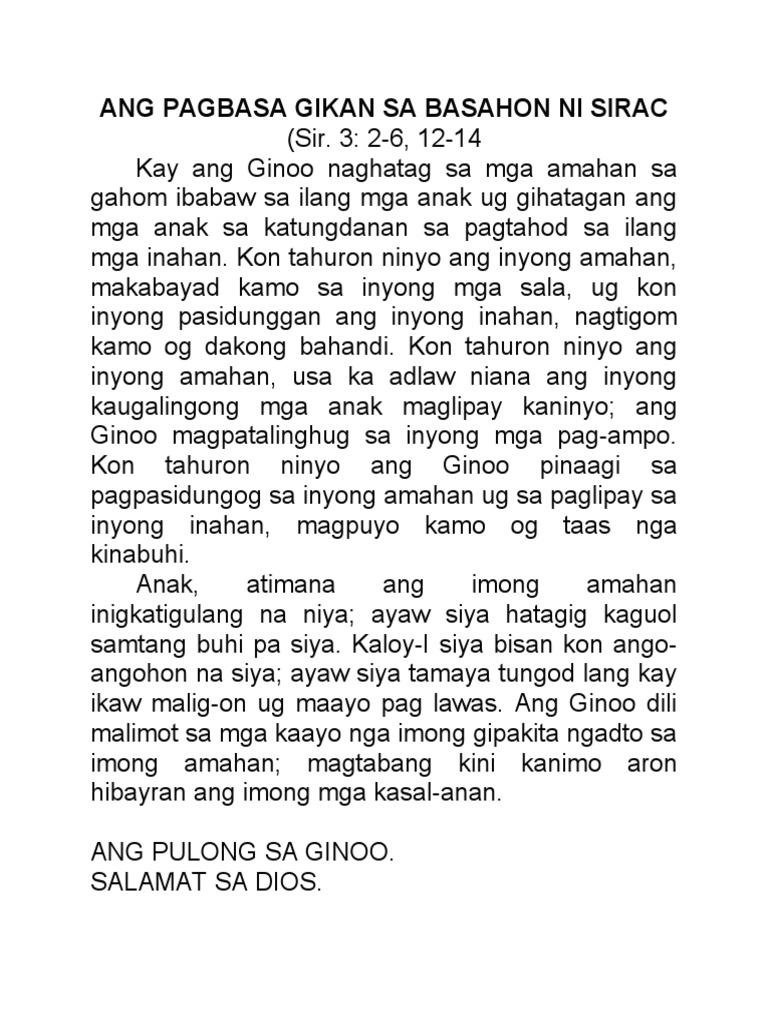 Ang Pagbasa Gikan Sa Basahon Ni Sirac | PDF