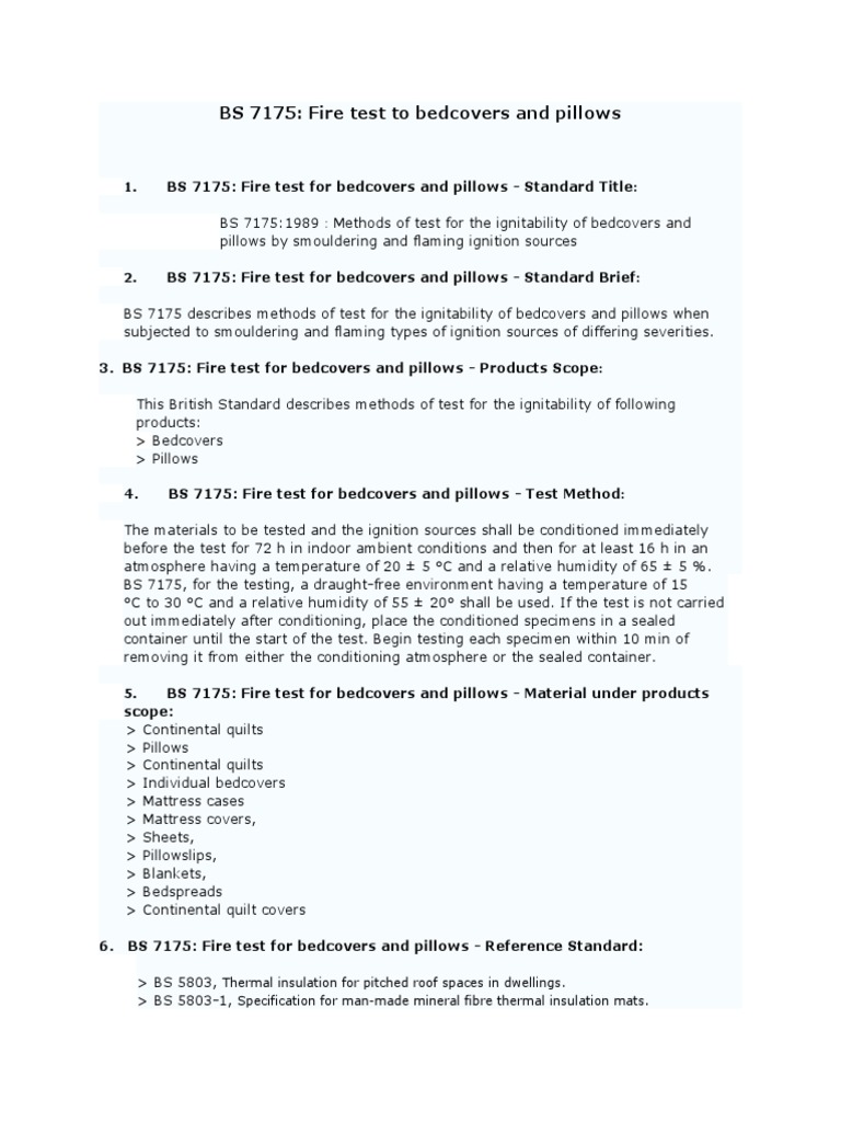 BS 7175: Fire Test To Bedcovers and Pillows | PDF