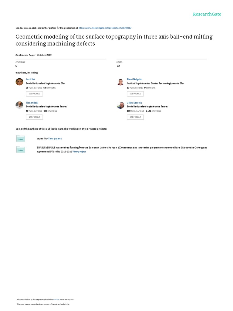 Geometric Modeling Of The Surface Topography In Three Axis Ball End Milling Considering