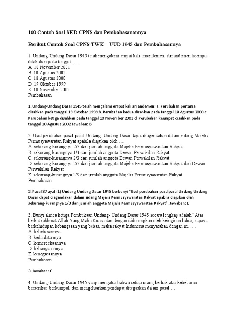 100 Contoh Soal SKD CPNS Dan Pembahasanannya | PDF