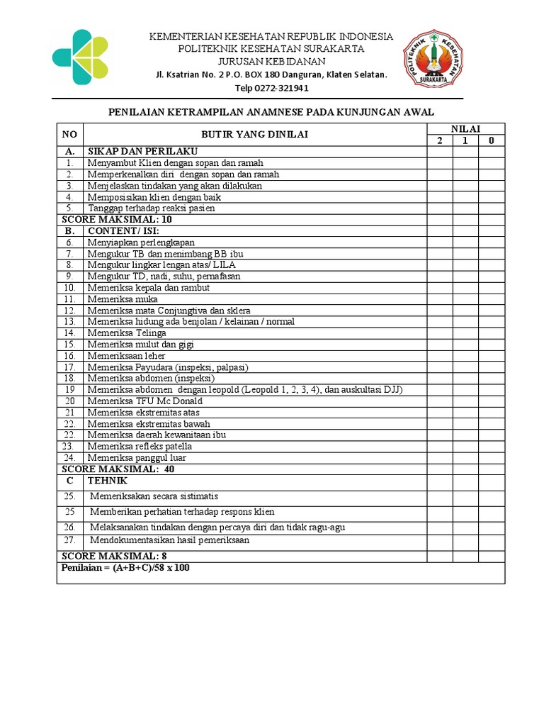 Checklist Anamnese Pada Kunjungan Awal Anc | PDF