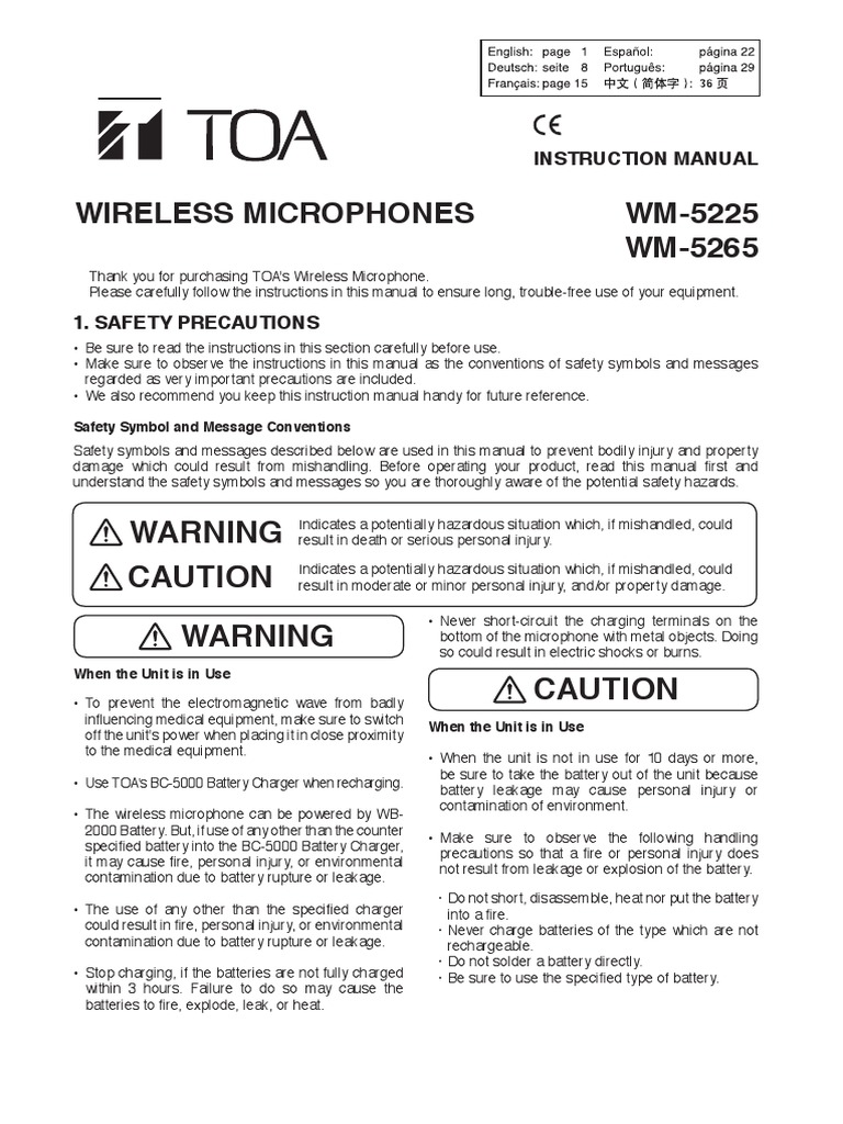 TOA Wireless Microphone wm-5225 | Download Free PDF | Battery Charger ...