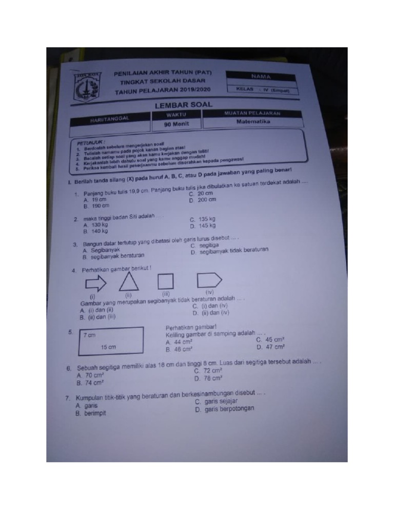 Soal Pat Matematika Kelas 4 | PDF