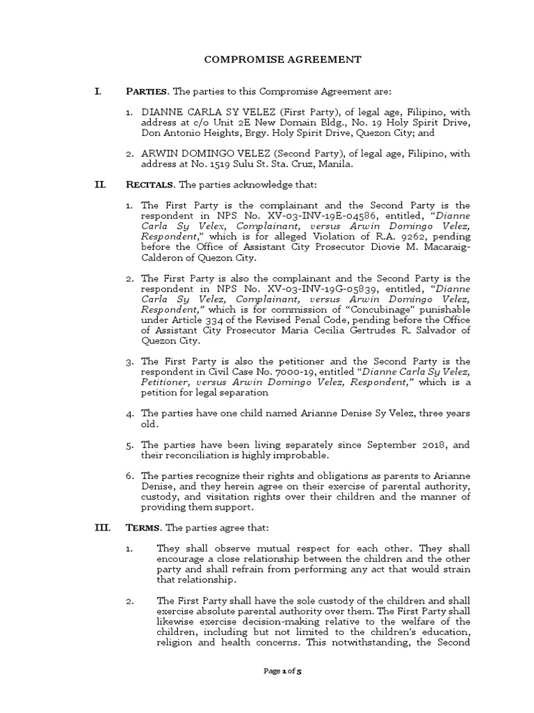 Dianne Velez Spousal Support Agreement | PDF | Contact (Law) | Government