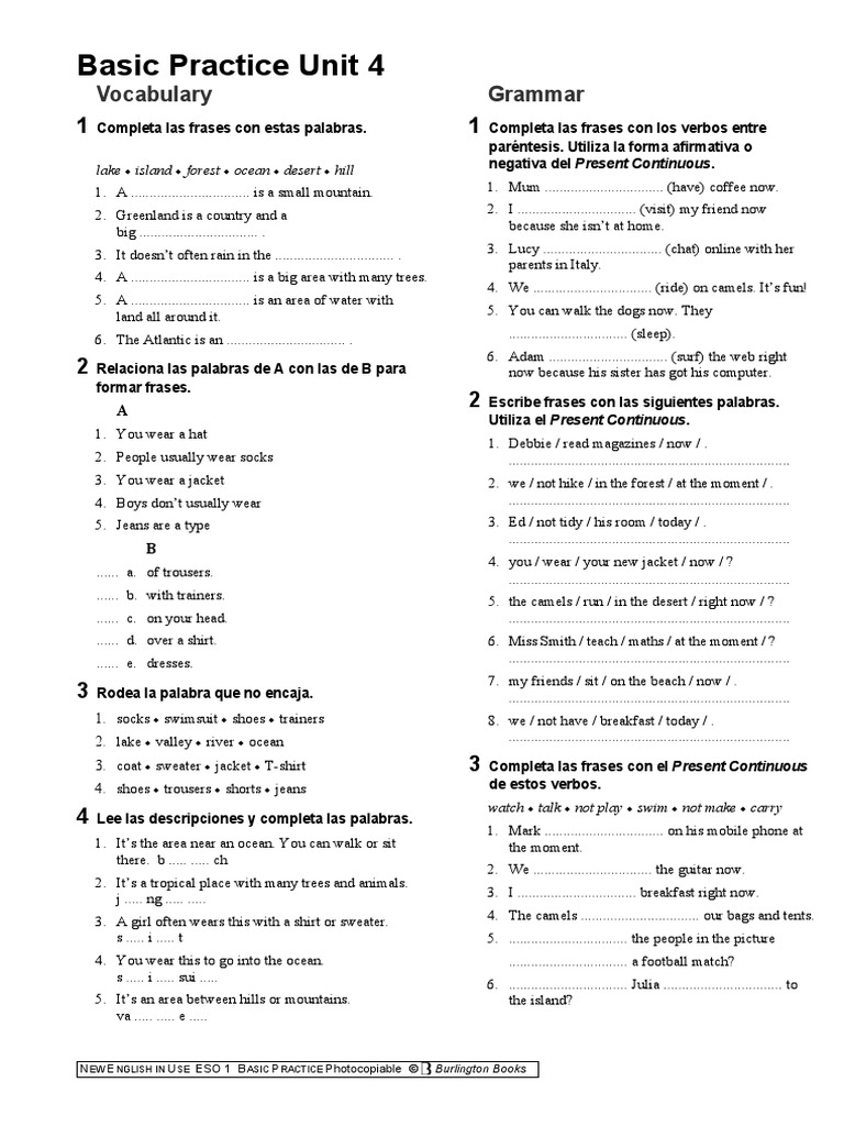 Basic Practice Unit 4: Vocabulary Grammar | PDF | Clothing | Fashion