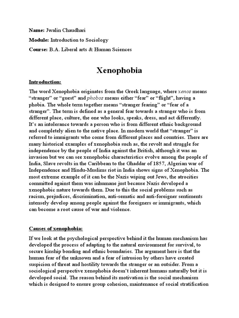 Xenophobia (Sociology Assignment-2) | PDF | Xenophobia | Racism