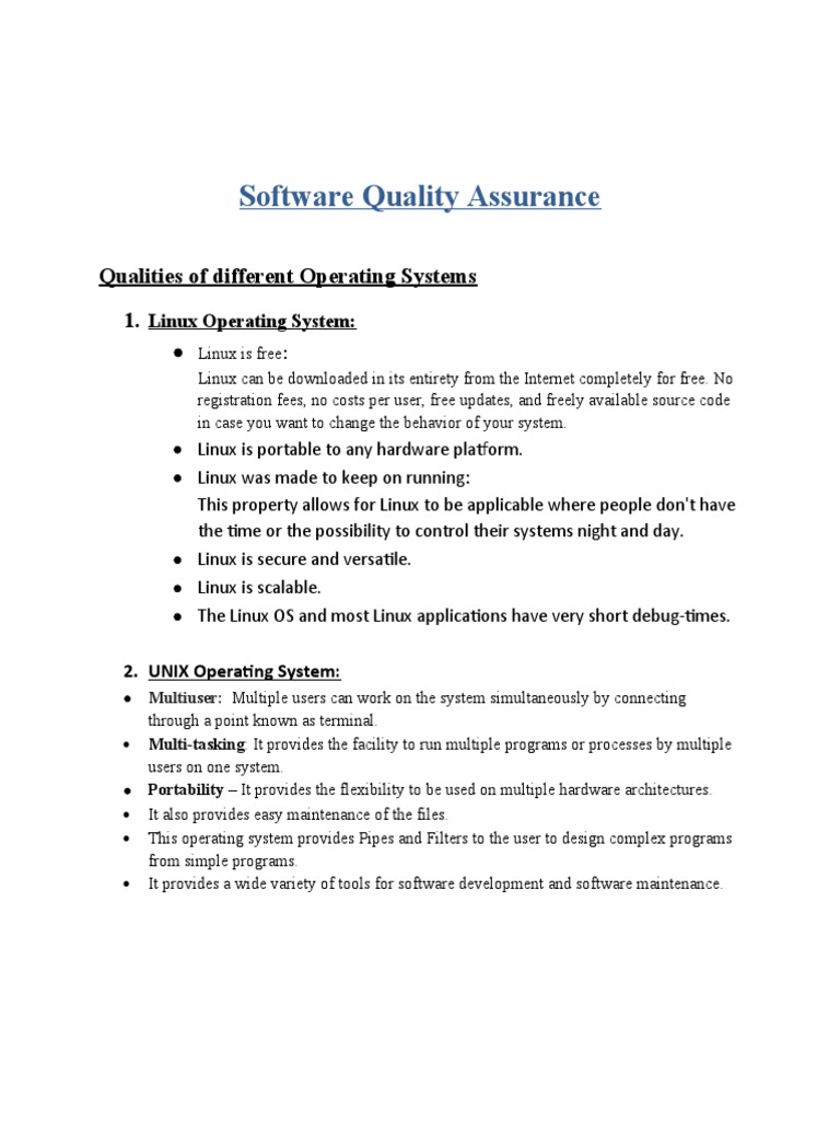 Software Quality Assurance | PDF | Operating System | Linux