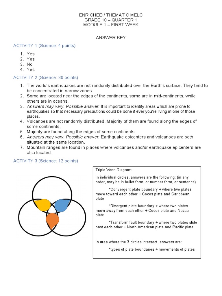 Grade 10 Plate Tectonics Answer Key | PDF | Plate Tectonics | Geology