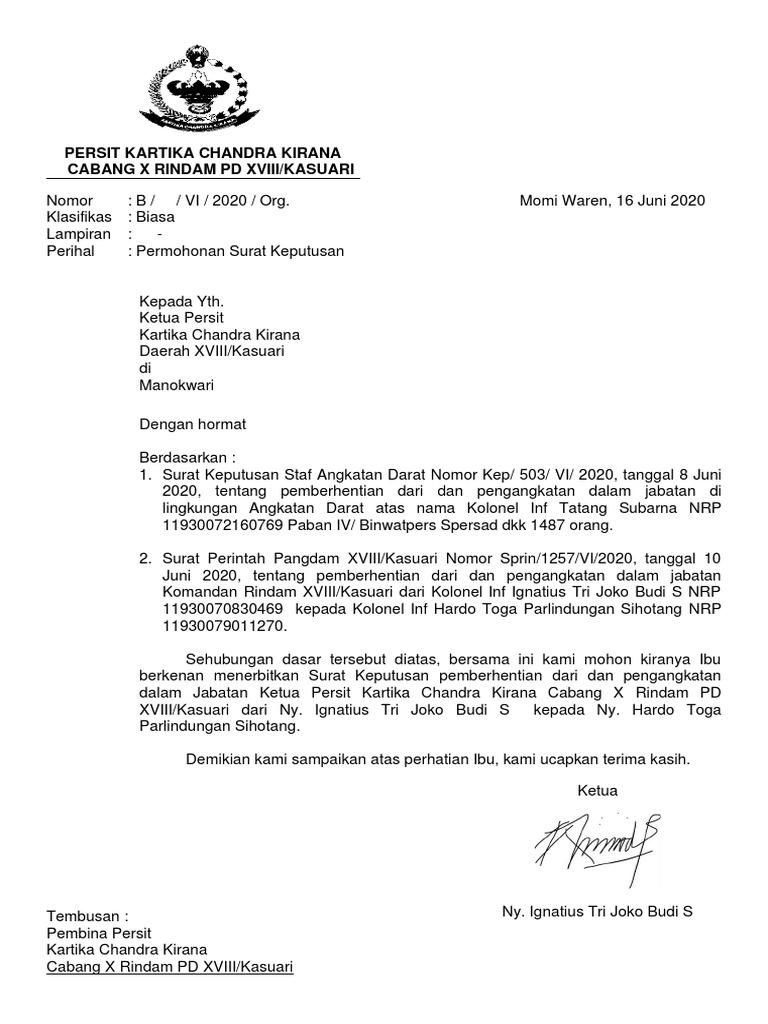 Surat Permohonan Skep Persit - 2020 | PDF