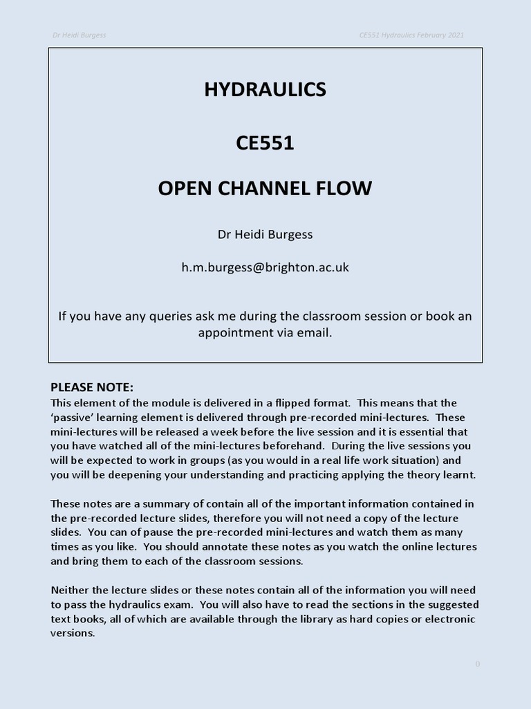 2020 - Open Channel Flow - Lecture Notes | PDF | Viscosity | Fluid Dynamics