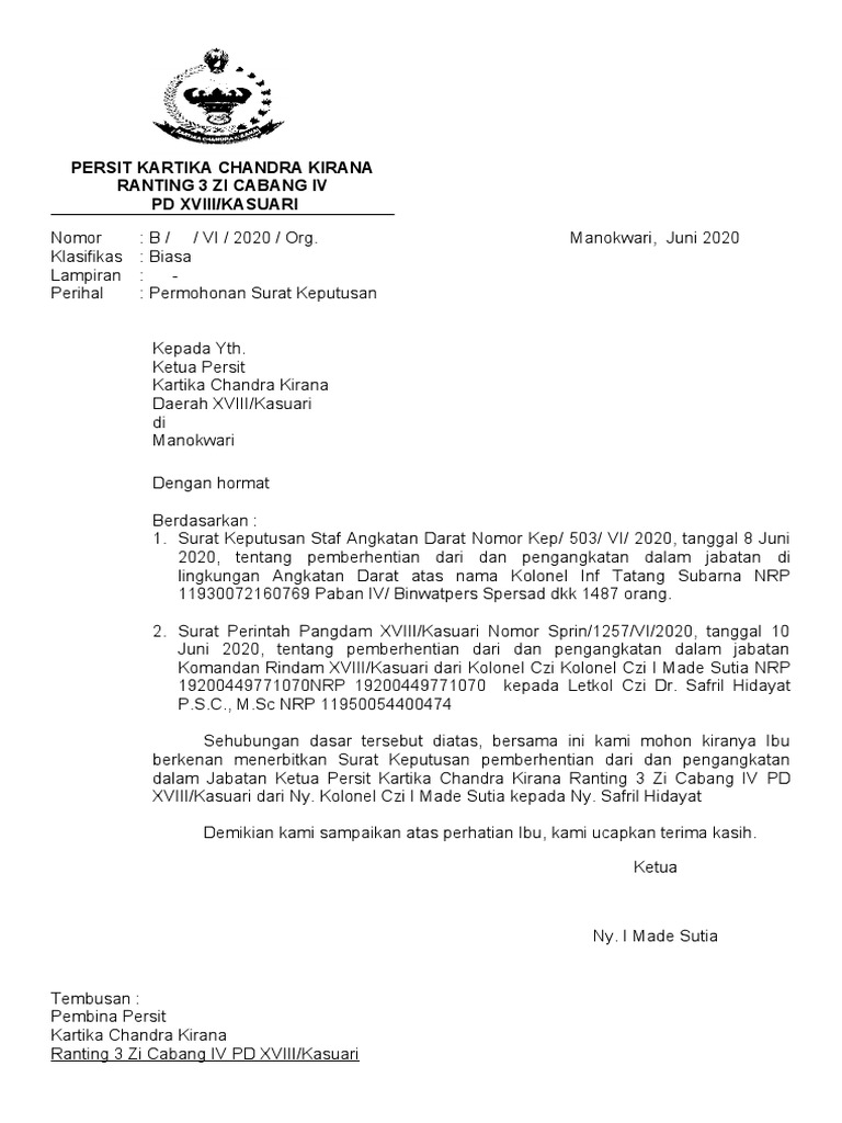 Surat Permohonan Skep 2020 Ranting 3 | PDF