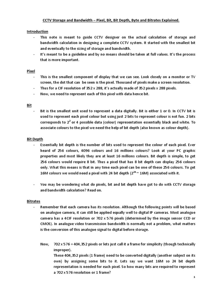 CCTV Storage and Bandwidth | PDF | Pixel | Bit