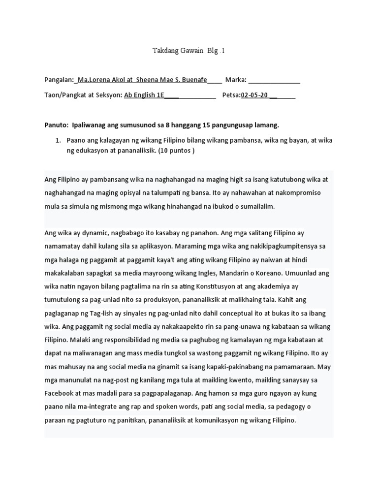 Takdang Gawain BLG .1 | PDF