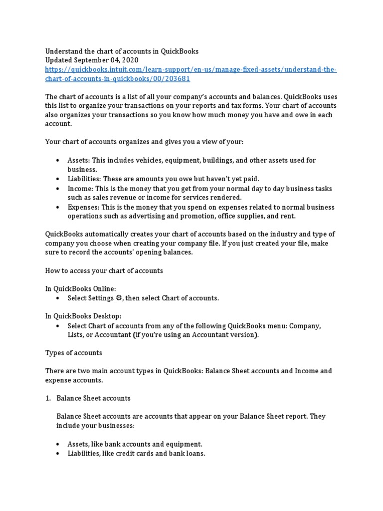 Quickbooks Guide - Chart of Accounts | PDF | Payroll | Accounts Payable