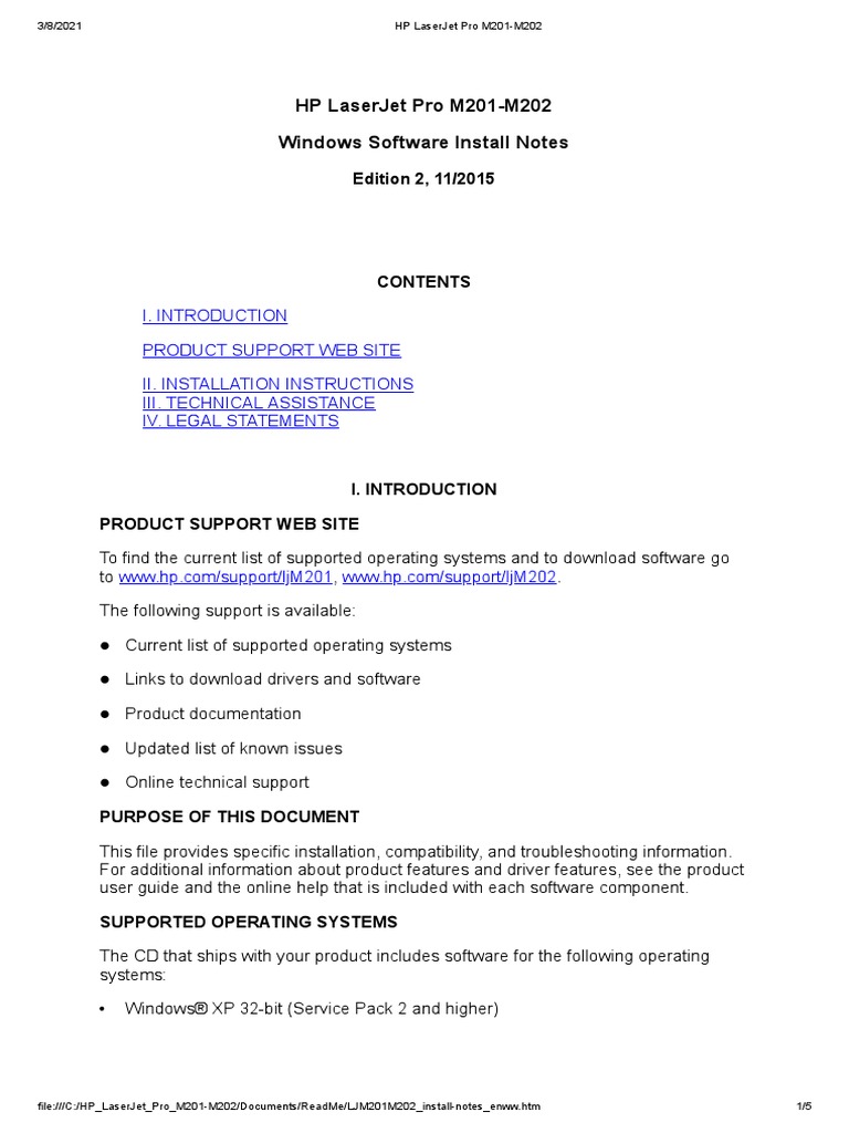 HP LaserJet Pro M201-M202 | PDF | Windows Vista | 64 Bit Computing