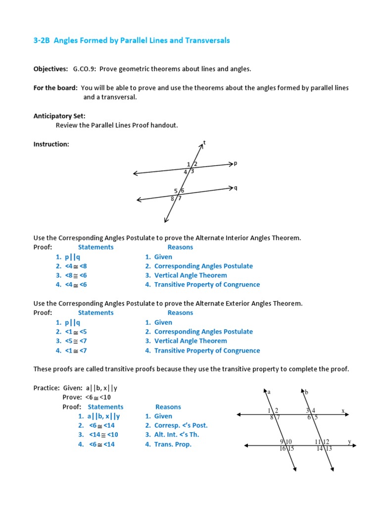 Angles Formed by Parallel Lines | PDF | Classical Geometry | Elementary ...