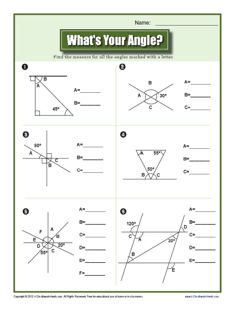 What's Your Angle?: Find The Measure For All The Angles Marked With A ...