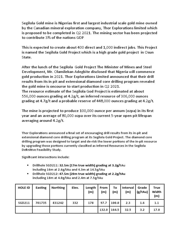 Segilola Gold Project | PDF | Gold | Mining