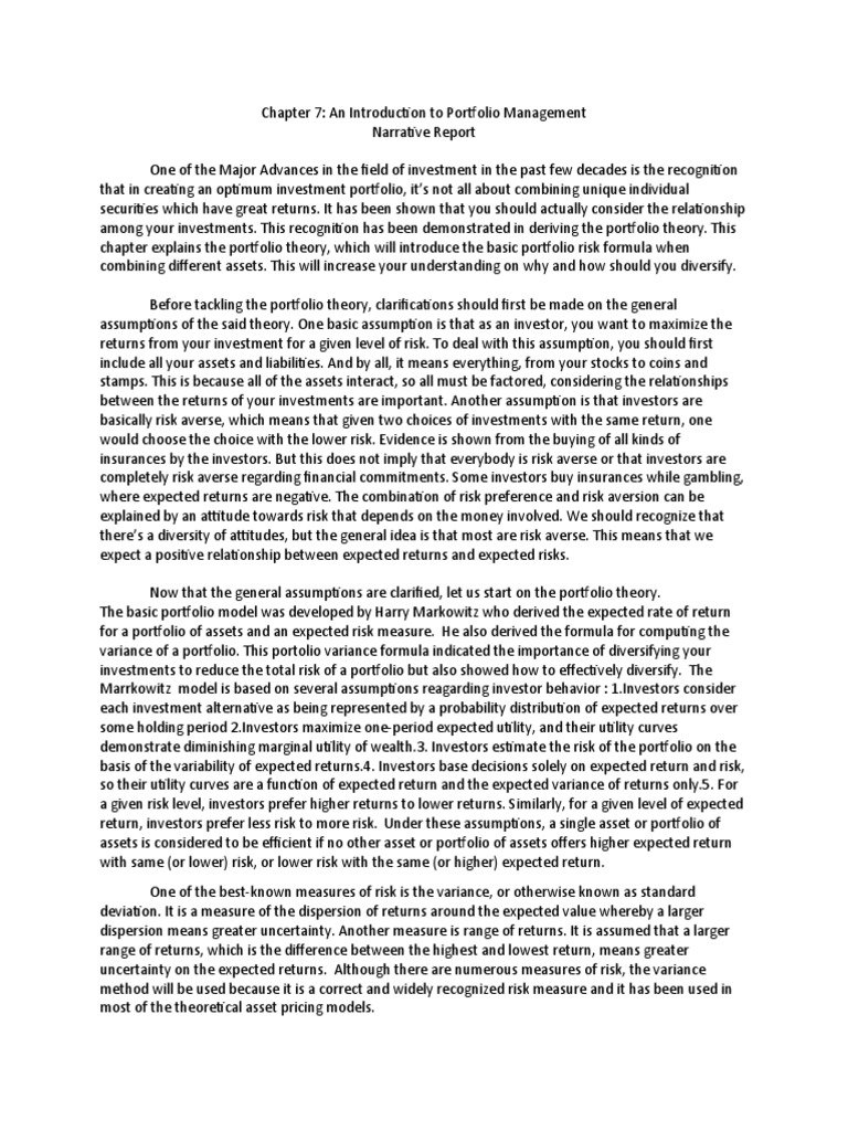 Narrative Report Introduction To Portfolio Management | PDF | Modern ...