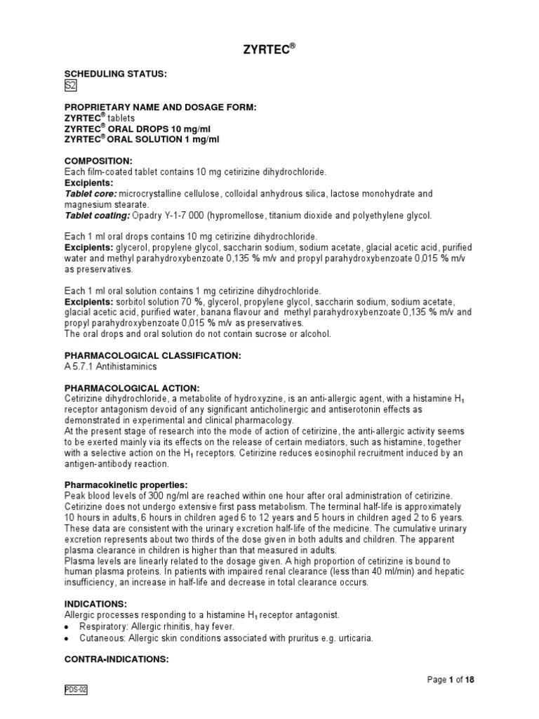 Zyrtec: Tablet Core: Tablet Coating | PDF | Clinical Medicine ...