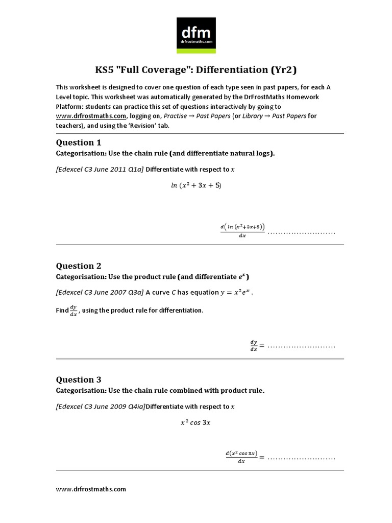 KS5 Differentiation Worksheet | PDF | Curve | Equations