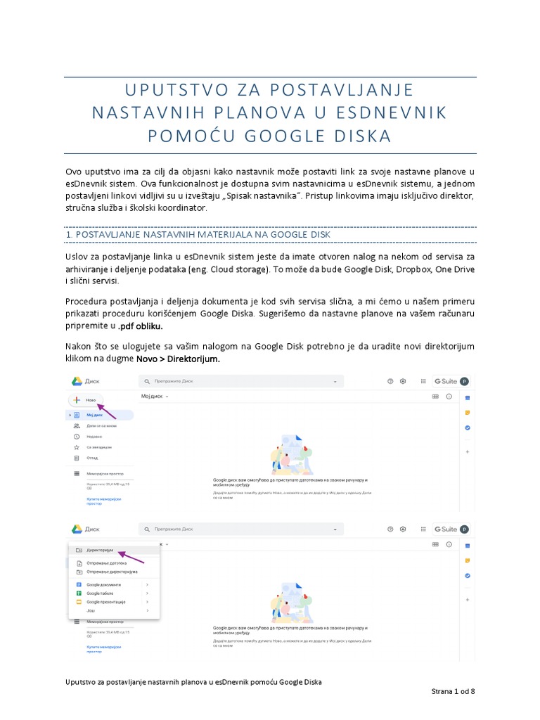 Uputstvo Za Postavljanje Nastavnih Planova U Esdnevnik Pomoću Google Diska | PDF