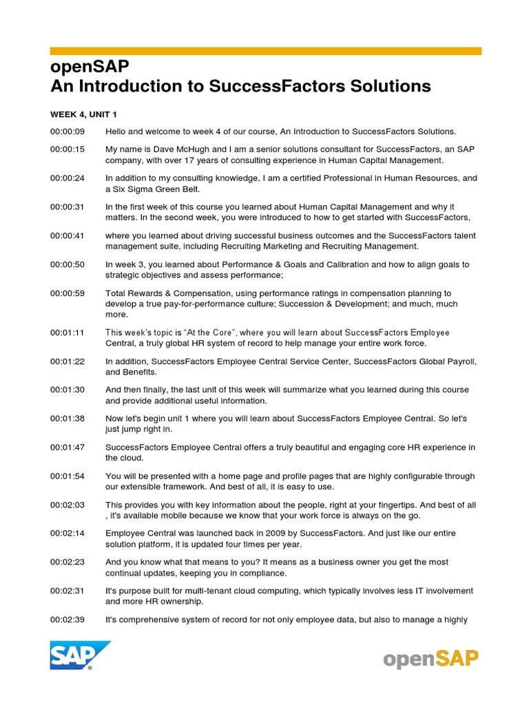 Opensap An Introduction To Successfactors Solutions: Week 4, Unit 1 | Download Free PDF ...