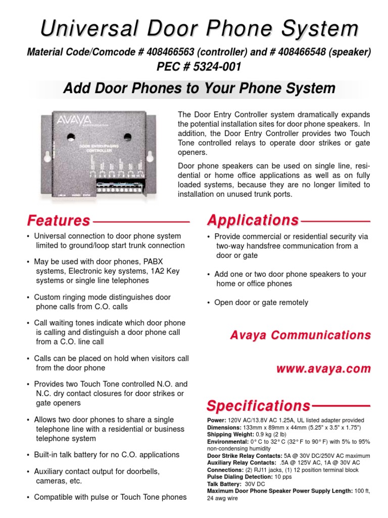 Avaya Door Phone | PDF | Telephone | Amplifier