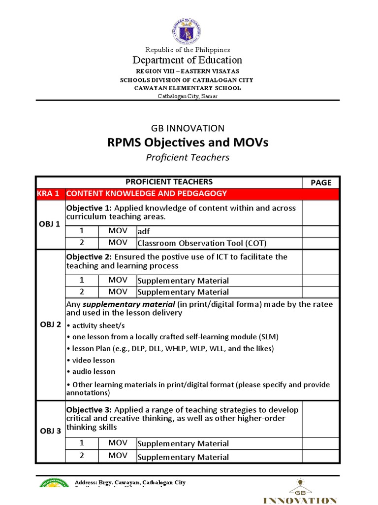 GB RPMS Table of Contents | PDF | Lesson Plan | Educational Technology