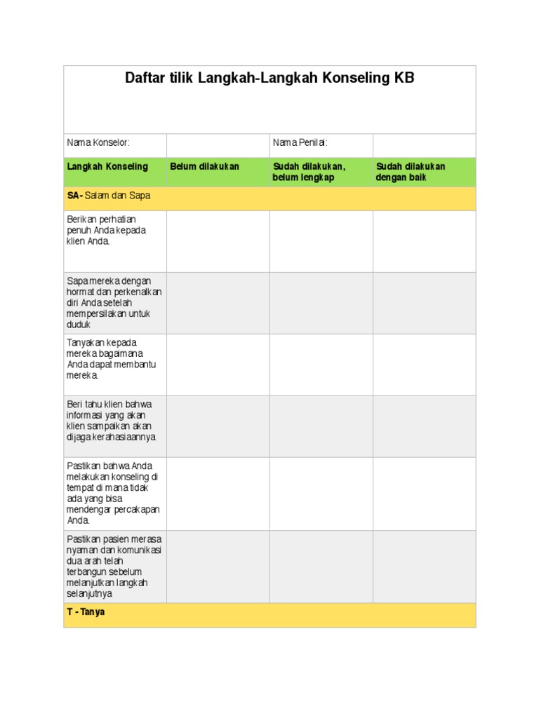 Daftar Tilik Konseling KB | PDF