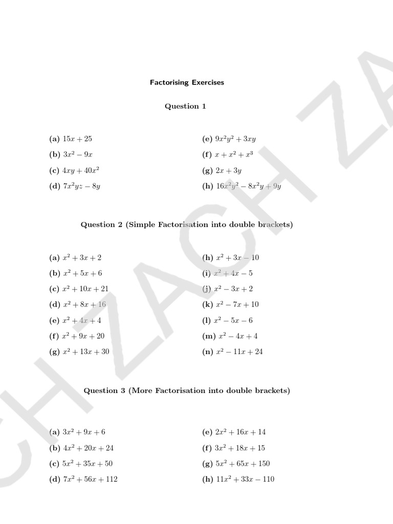 Algebra - Factorising (2. Exe) | PDF | Factorization | Numerical Analysis