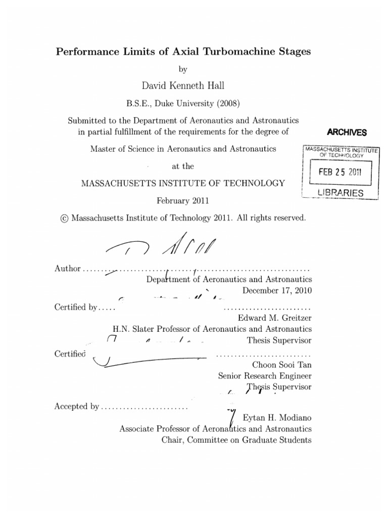 Performance Limits of Axial Turbomachine Stages by David Kenneth Hall B ...
