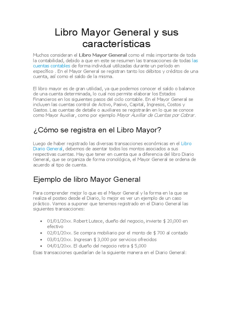Libro Mayor General y Sus Características | PDF | Contabilidad ...