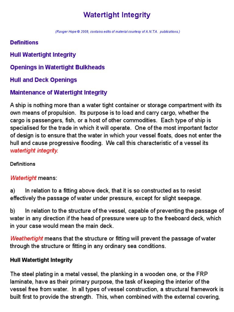 Watertight Integrity | PDF | Deck (Ship) | Hull (Watercraft)
