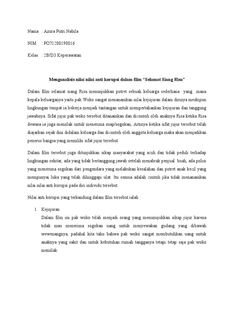 Tugas PBAK Azura Putri Nabila 2b - Analisis Film Selamat Siang Risa | PDF