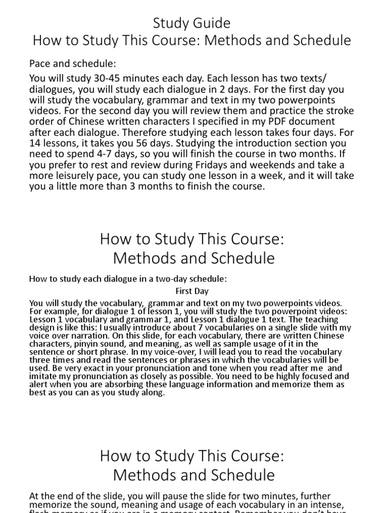 Study Guide How To Study This Course: Methods and Schedule | PDF