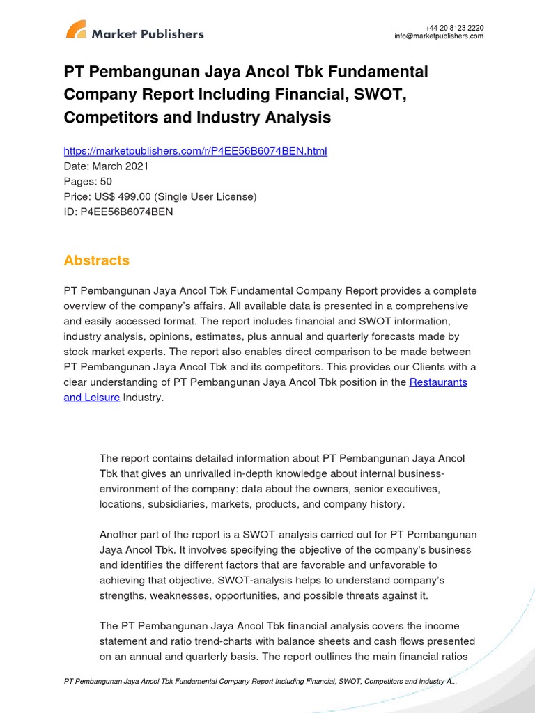 PT Pembangunan Jaya Ancol TBK Swot Analysis Bac | PDF | Swot Analysis | Economies
