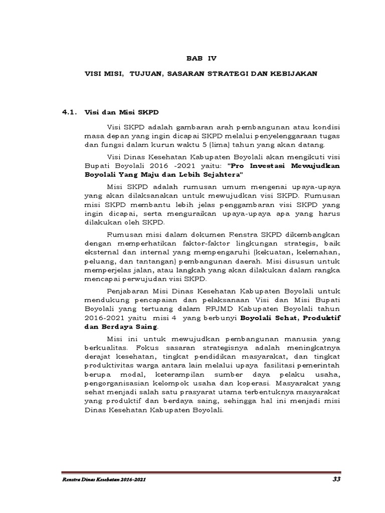 Bab Iv Visi Misi, Tujuan, Sasaran Strategi Dan Kebijakan | PDF