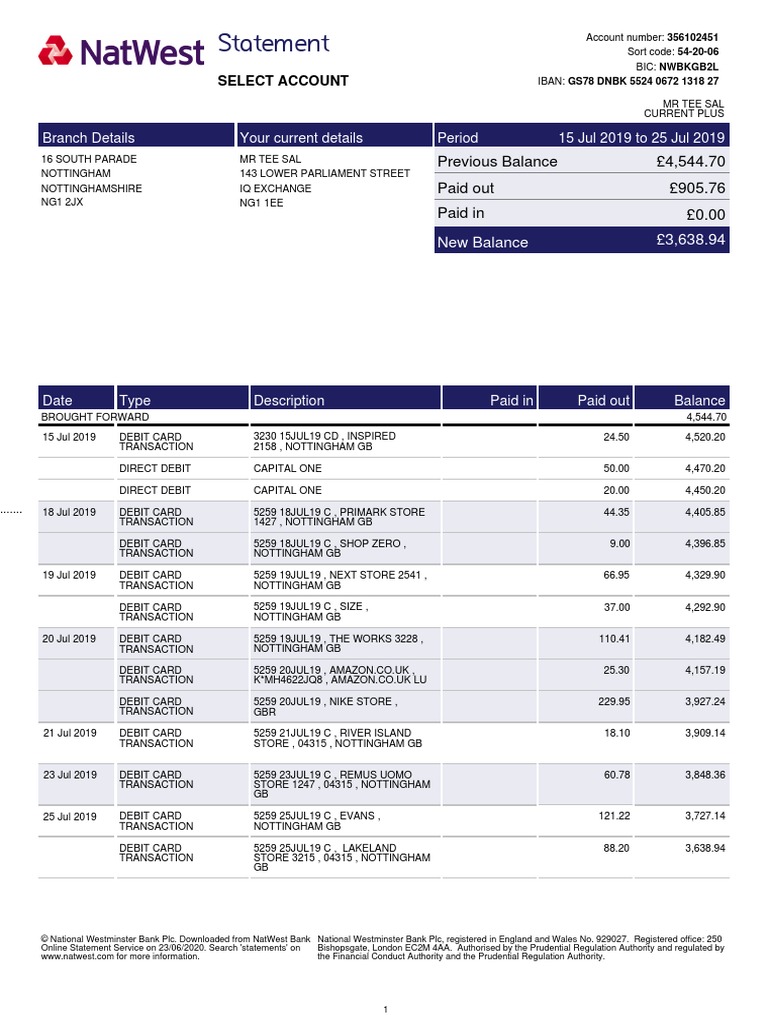 Nat West | PDF | Financial Transaction | Debit Card