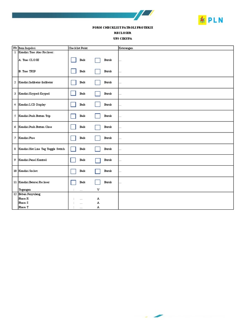 Checklist Inspeksi Recloser UP3 Cikupa | PDF