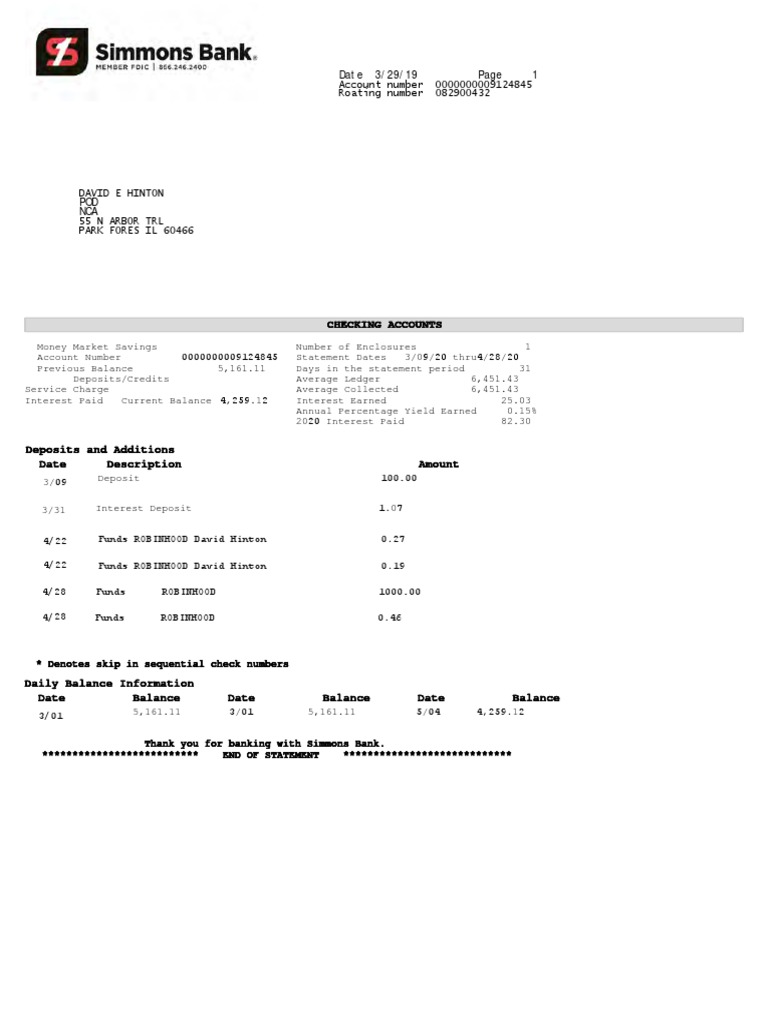 Simmons Bank | Download Free PDF | Cheque | Deposit Account