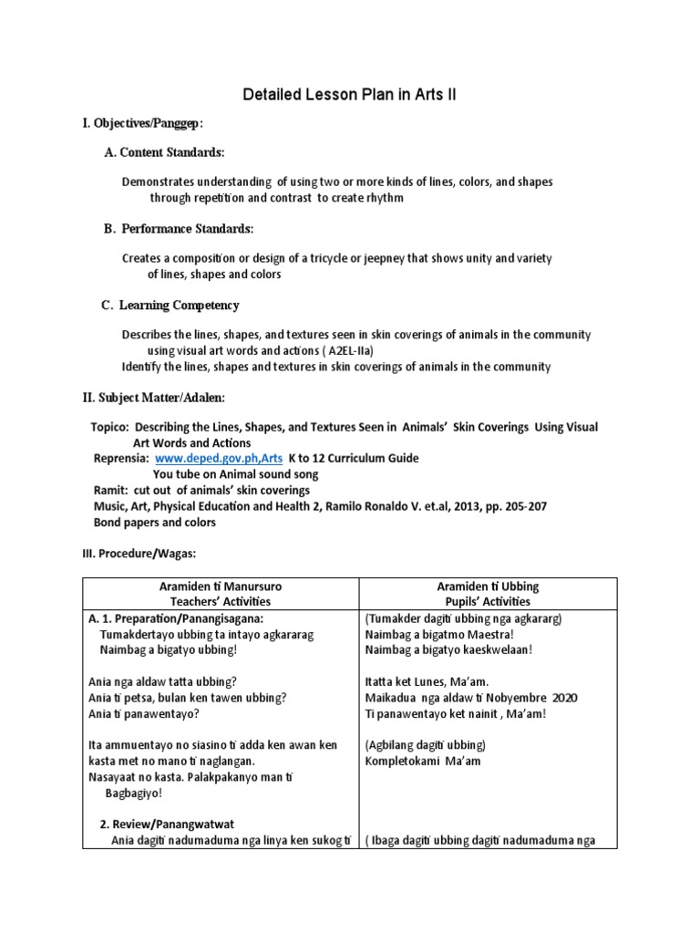 Detailed Lesson Plan in Arts II | PDF
