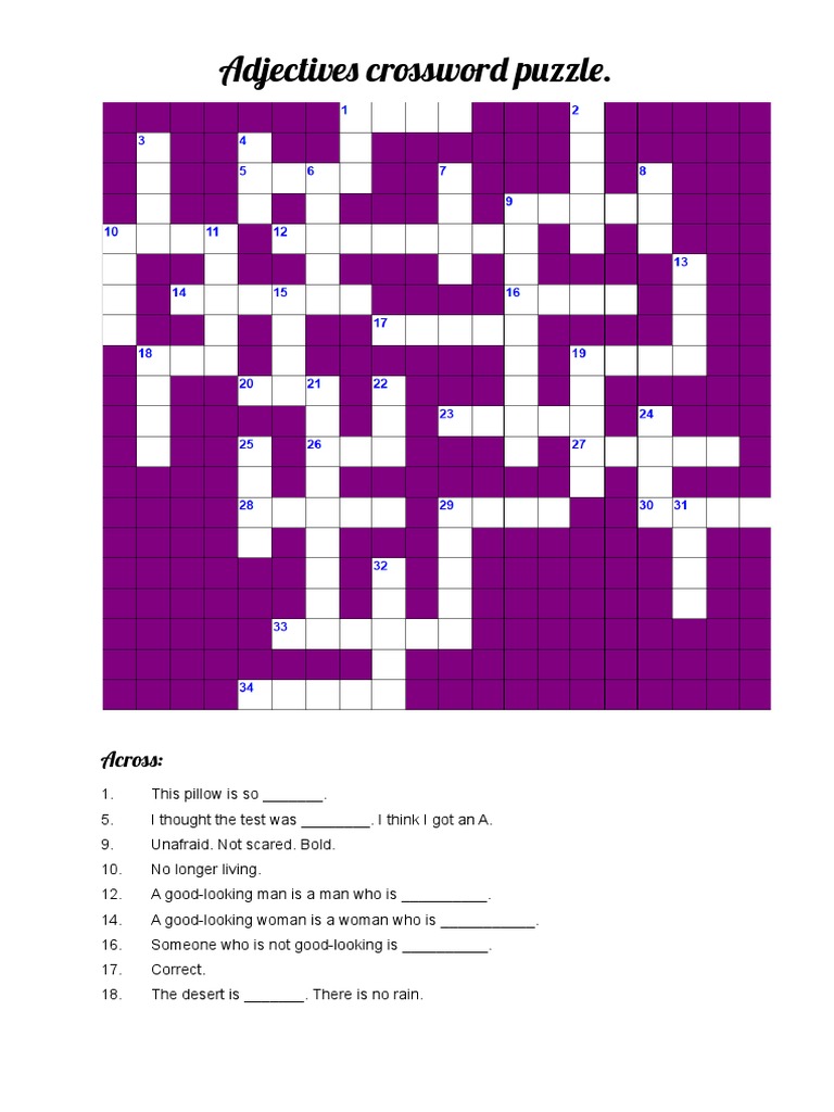 Adjectives Crossword Puzzle | PDF