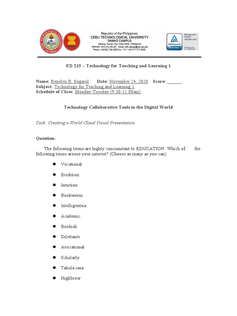 Word Cloud (Ed 215 Bsed English 2d) | PDF | Educational Technology ...