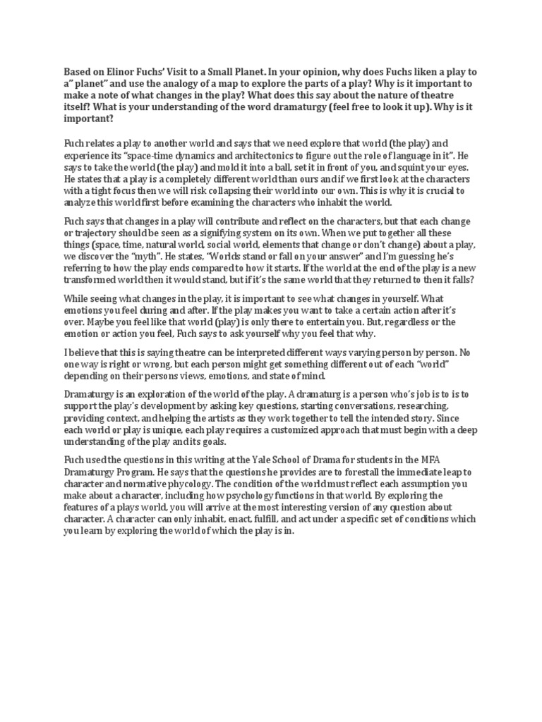 Elinor Fuchs Visit To A Small Planet | PDF | Cognitive Science ...