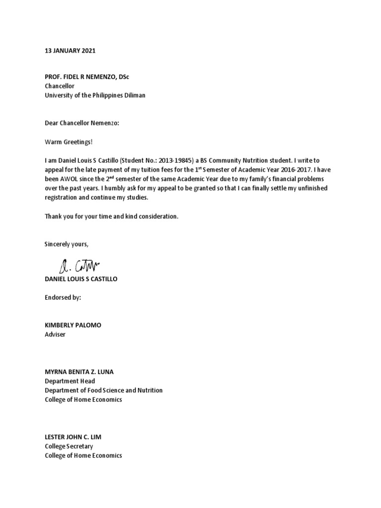 Letter of Appeal For Late Reg | PDF