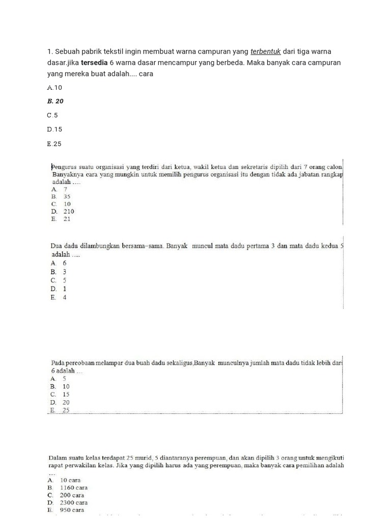 Contoh Soal Kombinasi Matematika | PDF